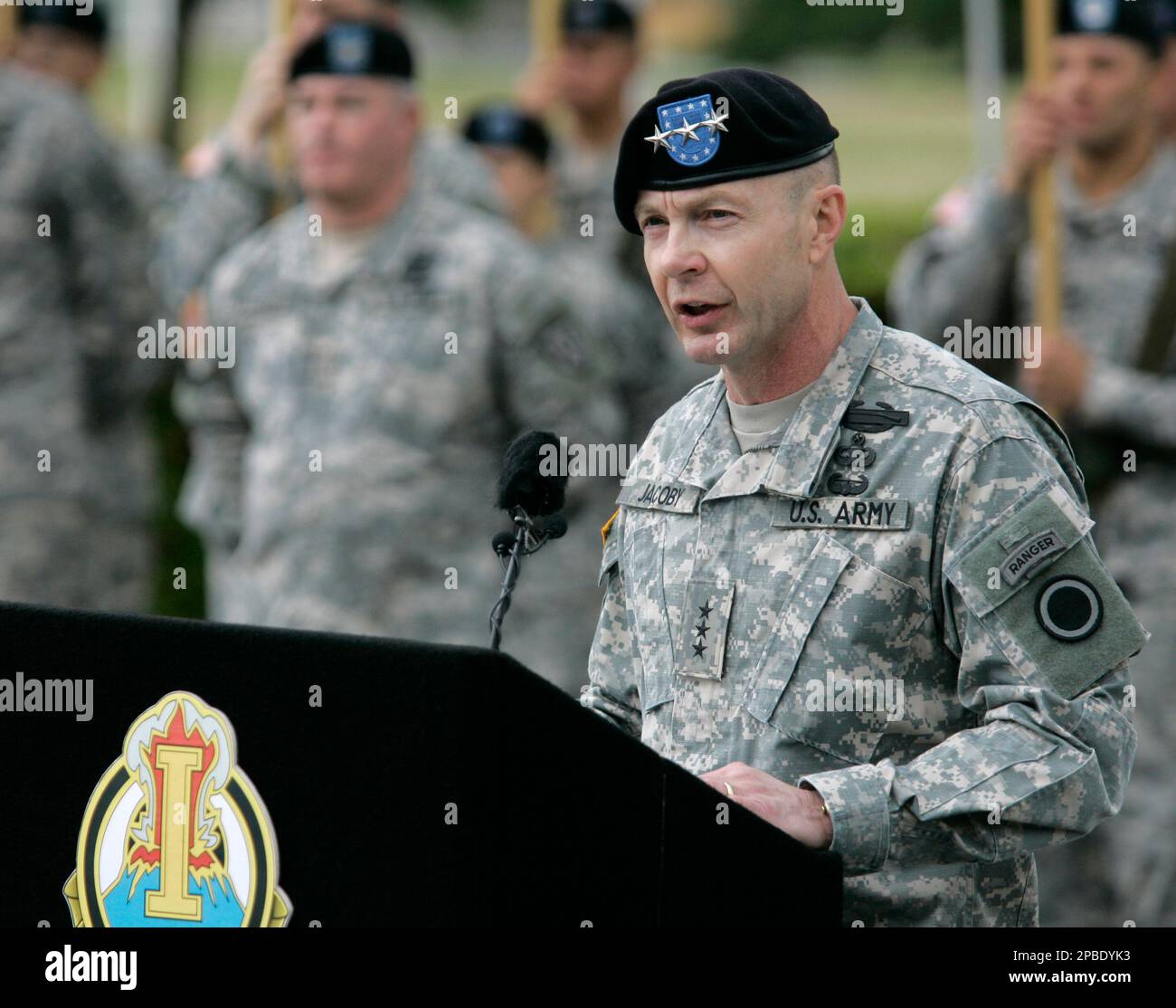 Lt. Gen. Charles Jacoby Jr., makes a speech during an assumption of ...