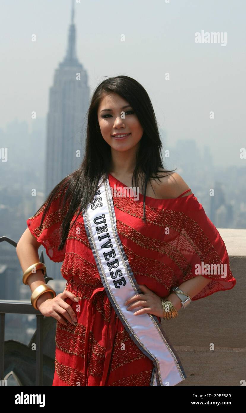 Riyo Mori, Miss Universe 2007, pose at the Top of the Rock observation ...