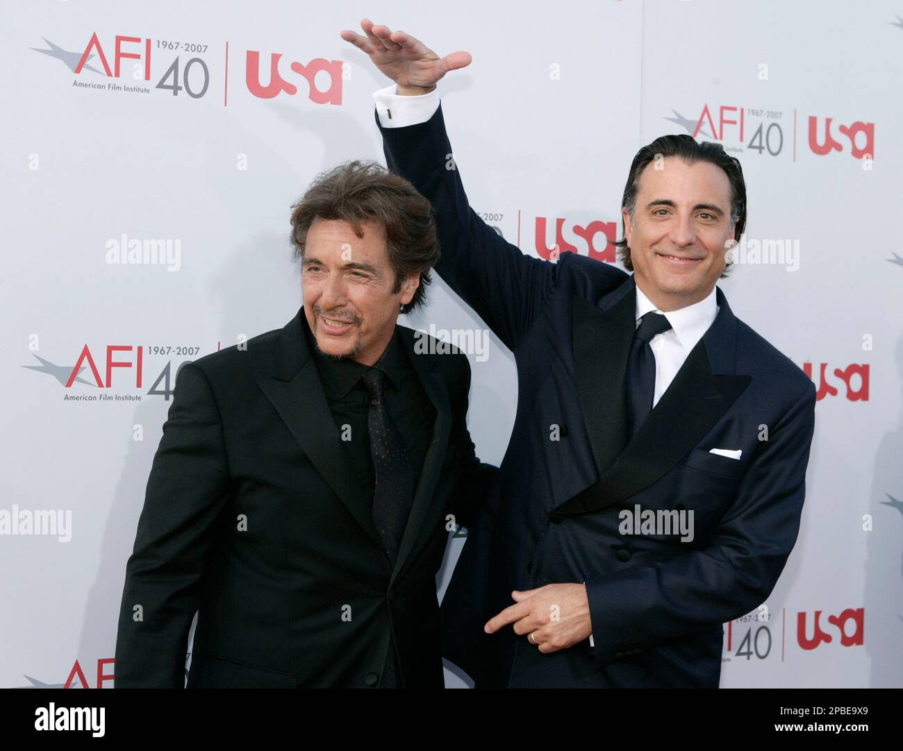 Al Pacino, left, and Andy Garcia arrive at the American Film Institute ...