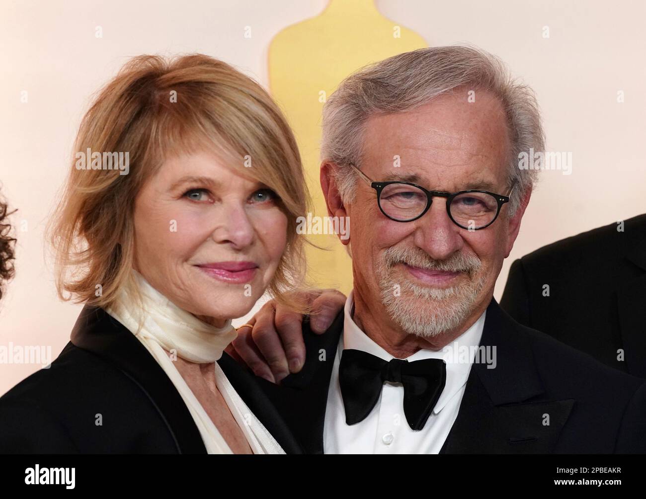 Kate Capshaw, left, and Steven Spielberg arrive at the Oscars on Sunday ...