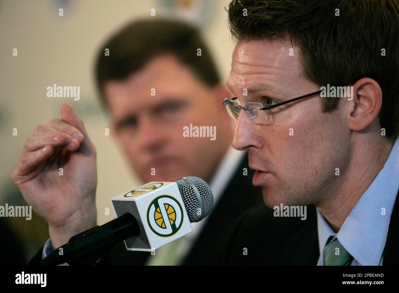 Seattle SuperSonics new general manager Sam Presti addresses a news ...