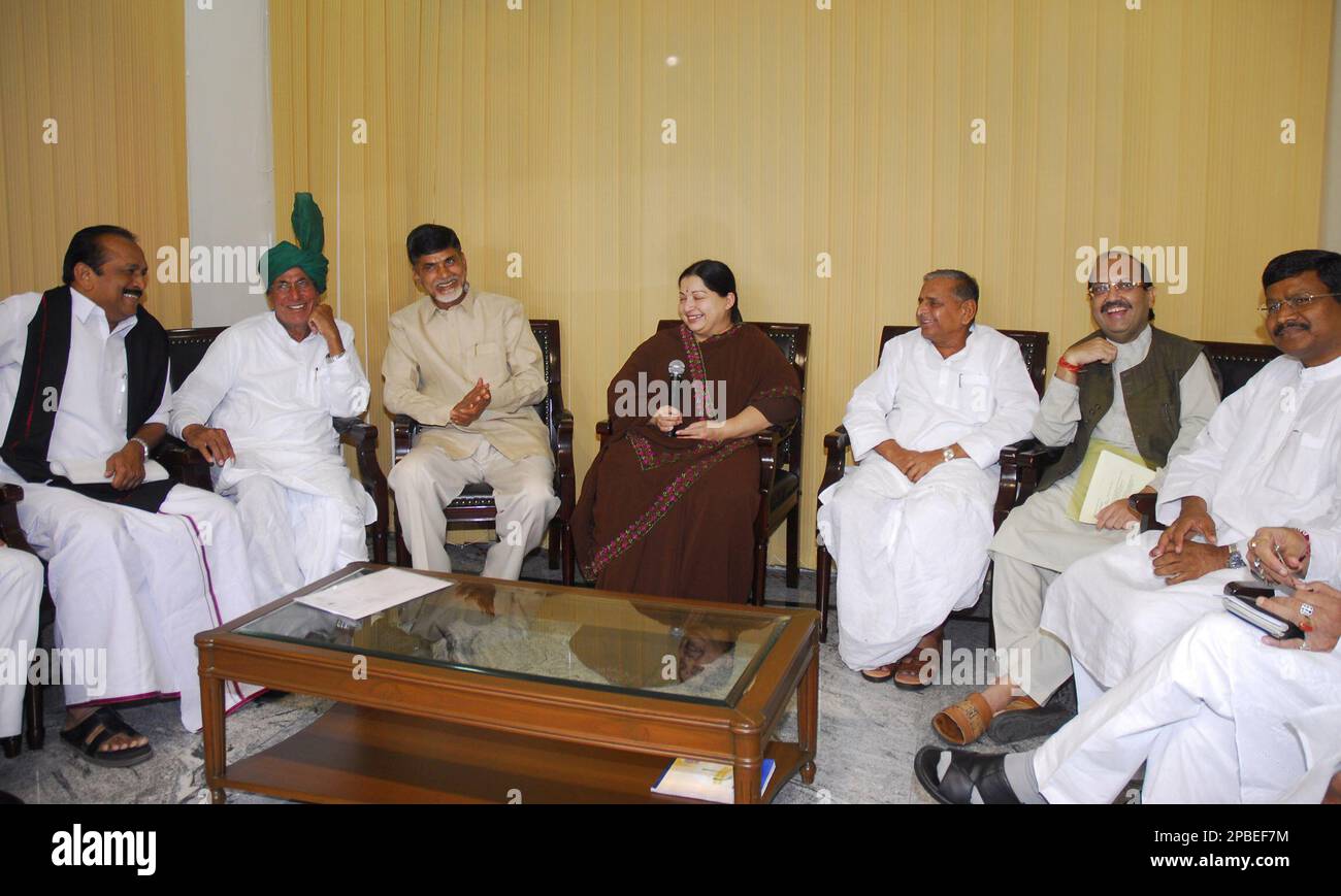 Leaders of various political parties, from left to right, MDMK ...