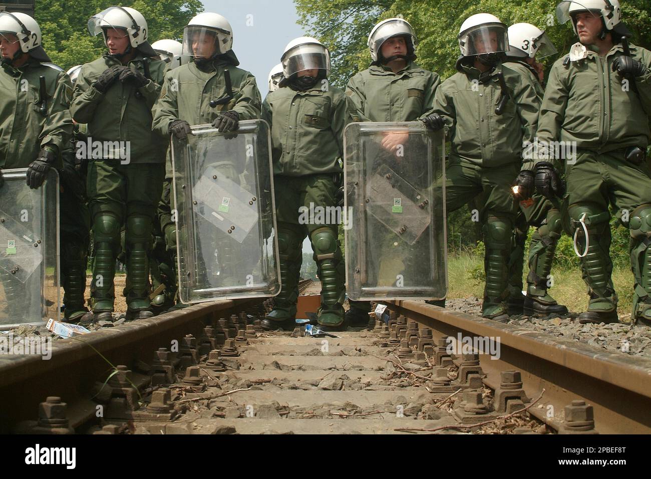 German riot police guards the tracks between Bad Doberan and ...