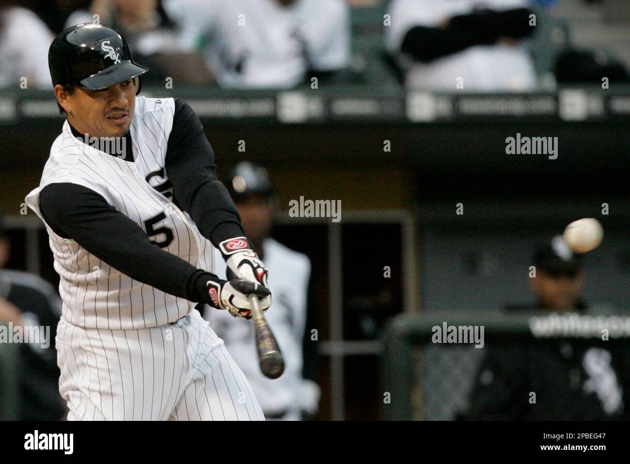 Chicago White Sox's Tadahito Iguchi singles during the first inning of ...