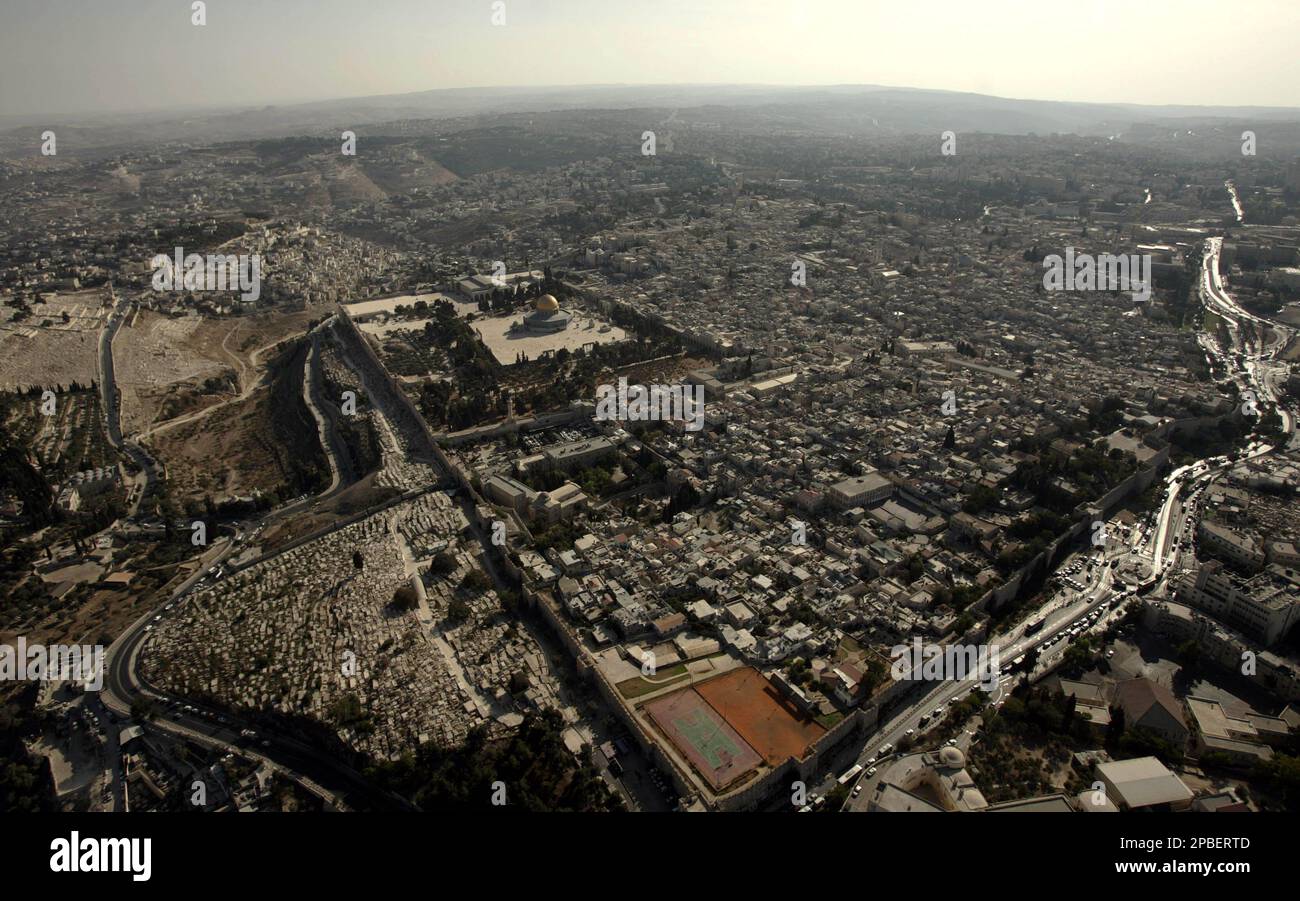 An aerial view of the Dome of the Rock Mosque, in the Al Aqsa Mosque ...