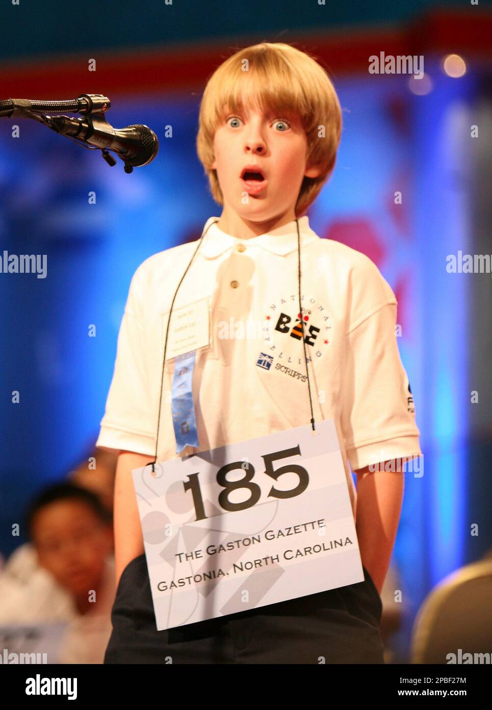 Andrew Lay, 12, of Stanley, N.C., is in shock after correctly spelling the word "negus" during ...