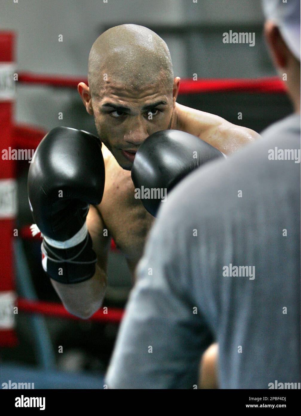 Boxer Miguel Cotto trains at his gym, in Caguas, Puerto Rico, Wednesday ...