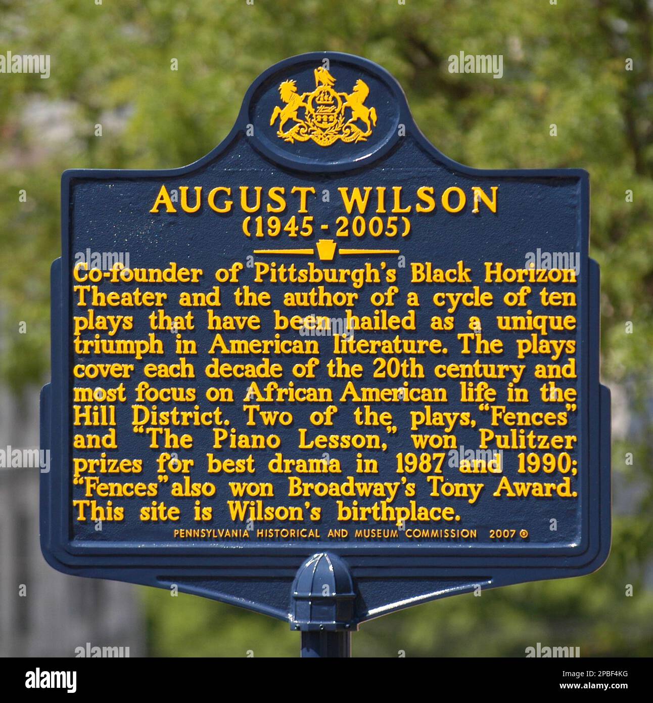 A Pennsylvania historical marker honoring August Wilson is shown ...