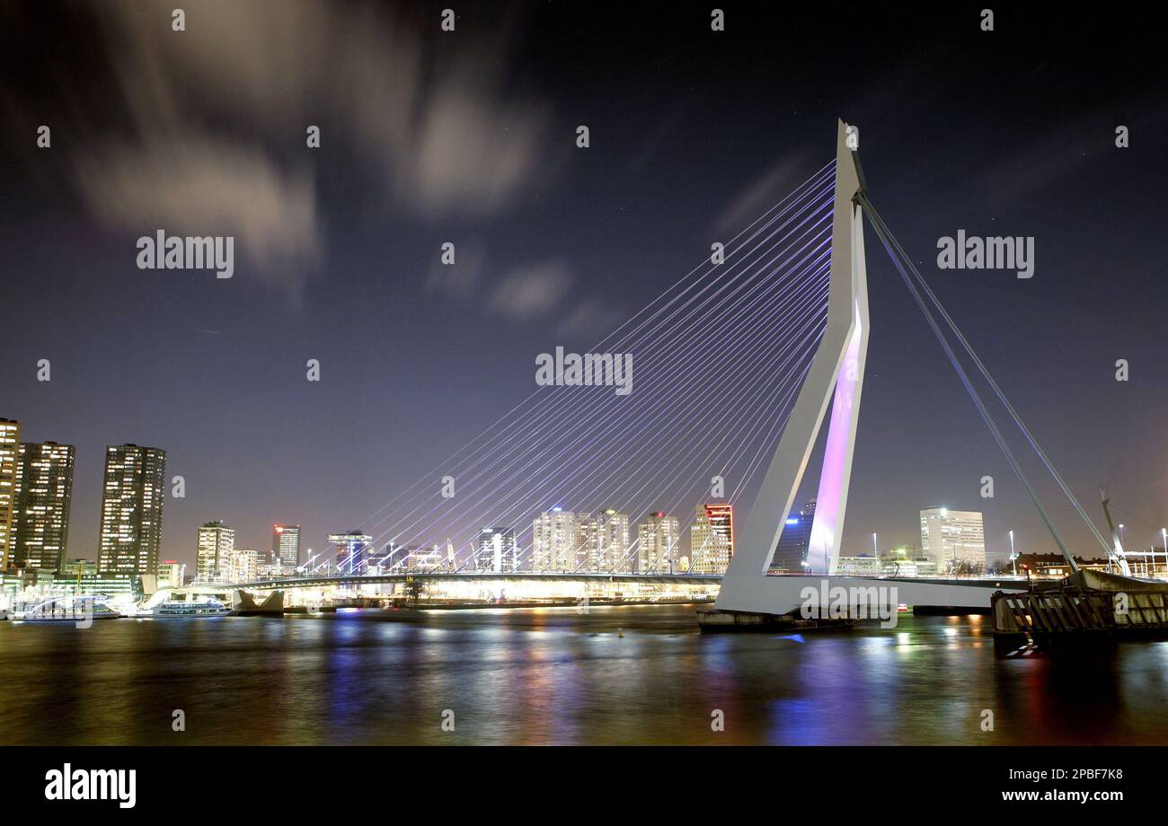 The Erasmus Bridge towers over the river Maas in Rotterdam, the ...
