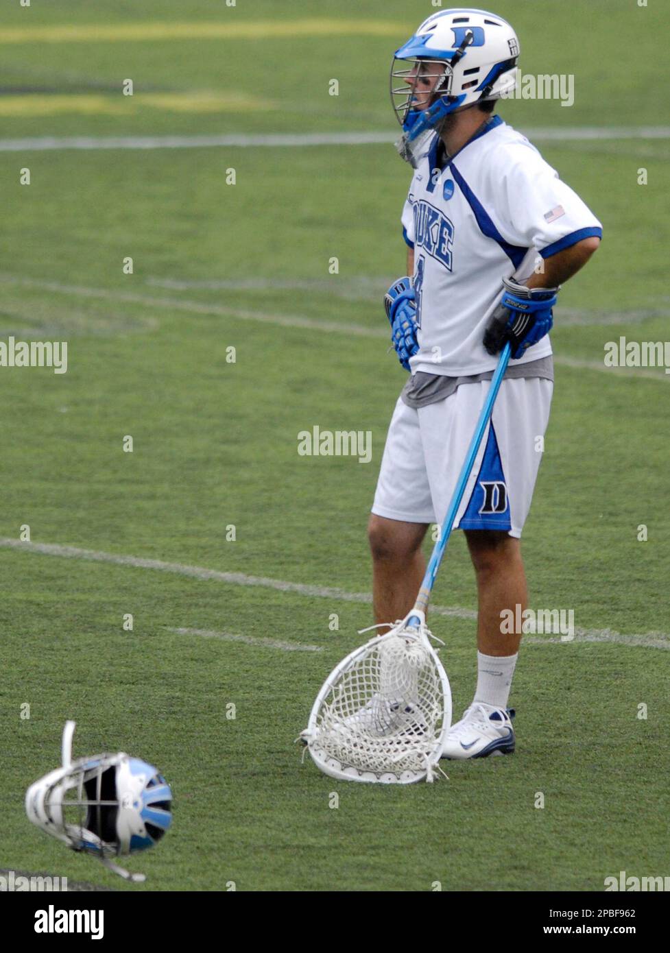 Duke goalie Dan Loftus looks away after losing to Johns Hopkins 12-11 ...