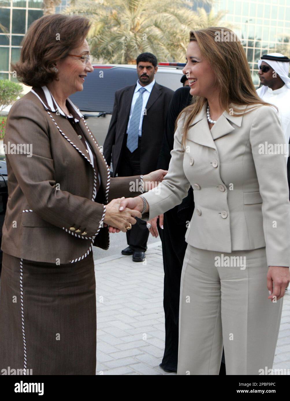 Egyptian first lady, Suzanne Mubarak, left, shakes hands with Princess ...