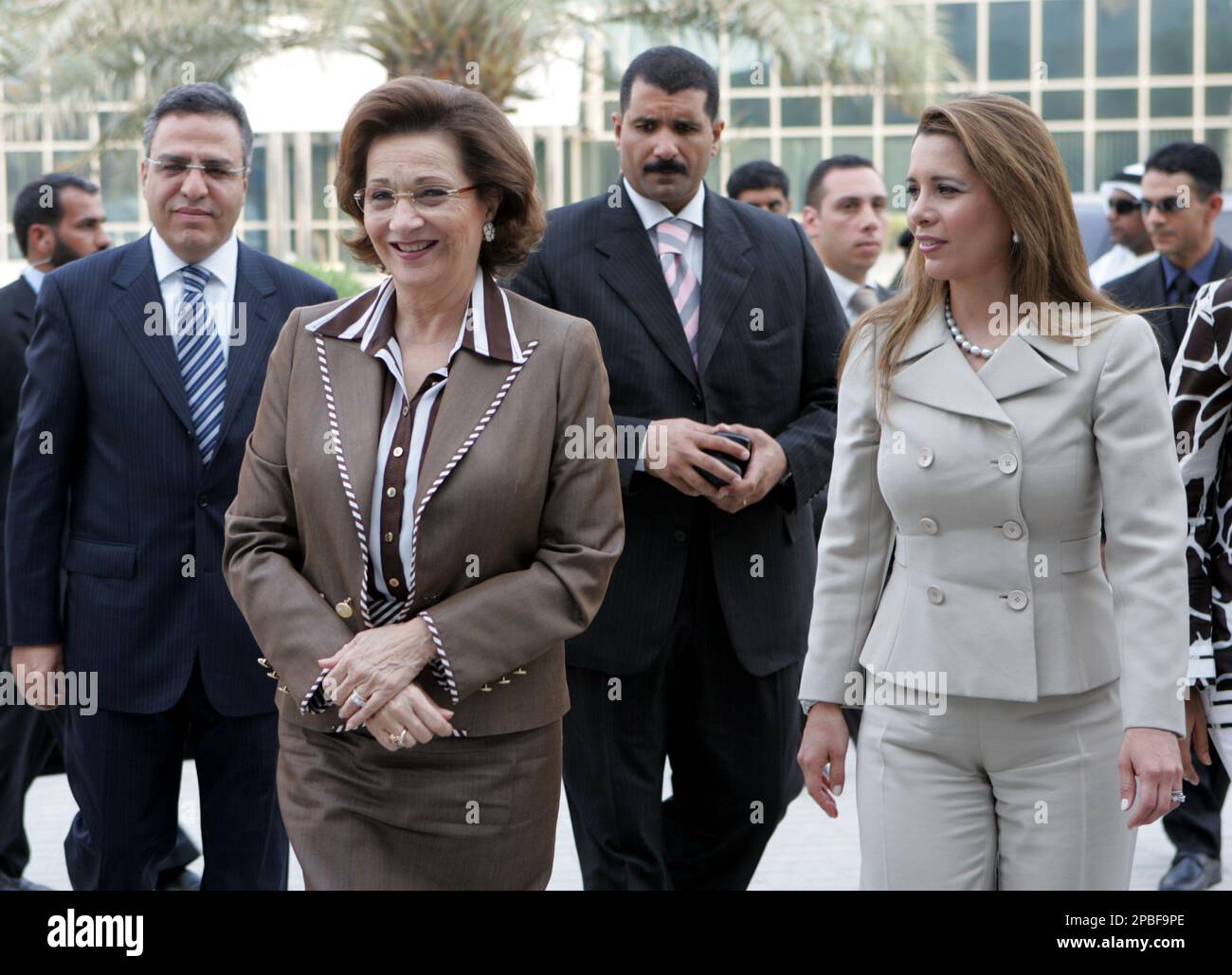 Egyptian first lady, Suzanne Mubarak, walks with Princess Haya, the ...