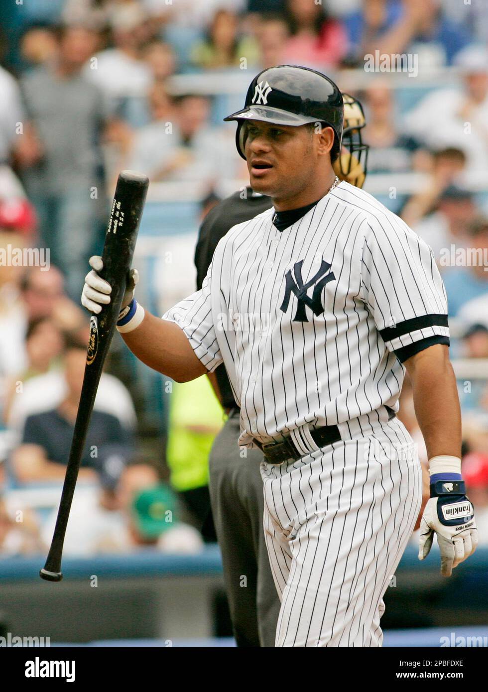New York Yankees Bobby Abreu reacts after striking out against the Los ...