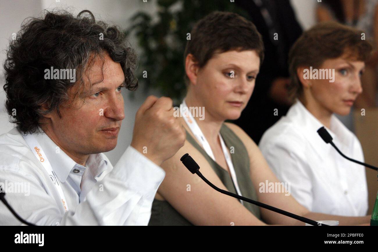 Director Andrei Nekrasov, gestures while speaking during a press ...
