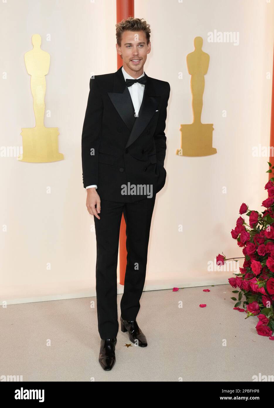 Austin Butler arrives at the Oscars on Sunday, March 12, 2023, at the ...