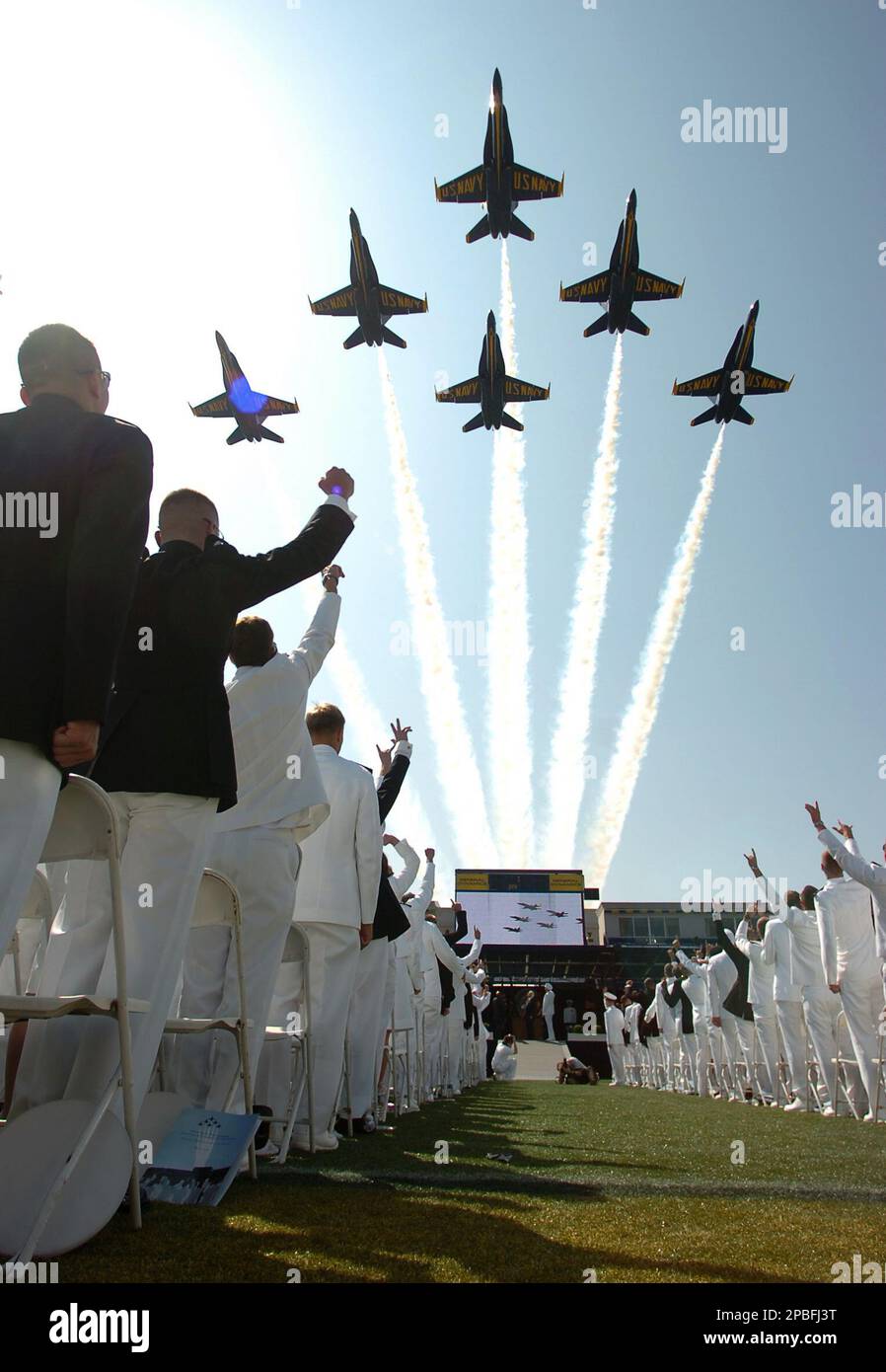 The Blue angels fly over head at the start of the Naval Academy ...