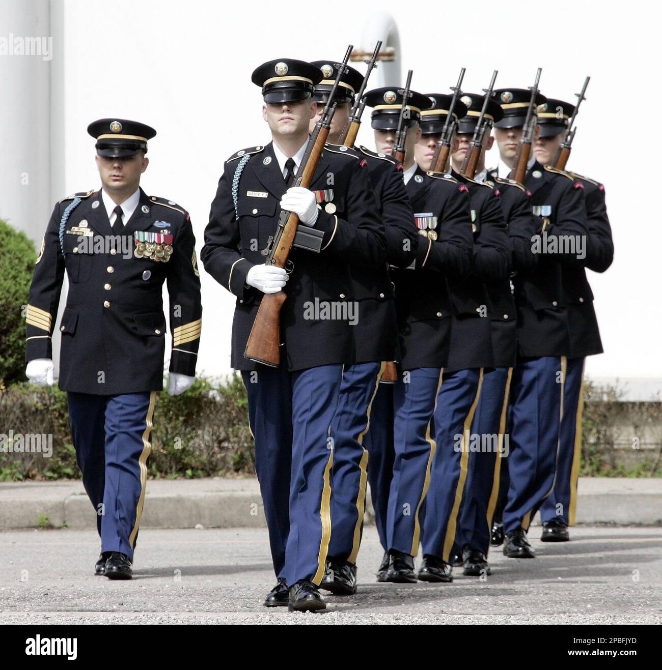 Honor guards from the United Nations Command march during the Memorial ...