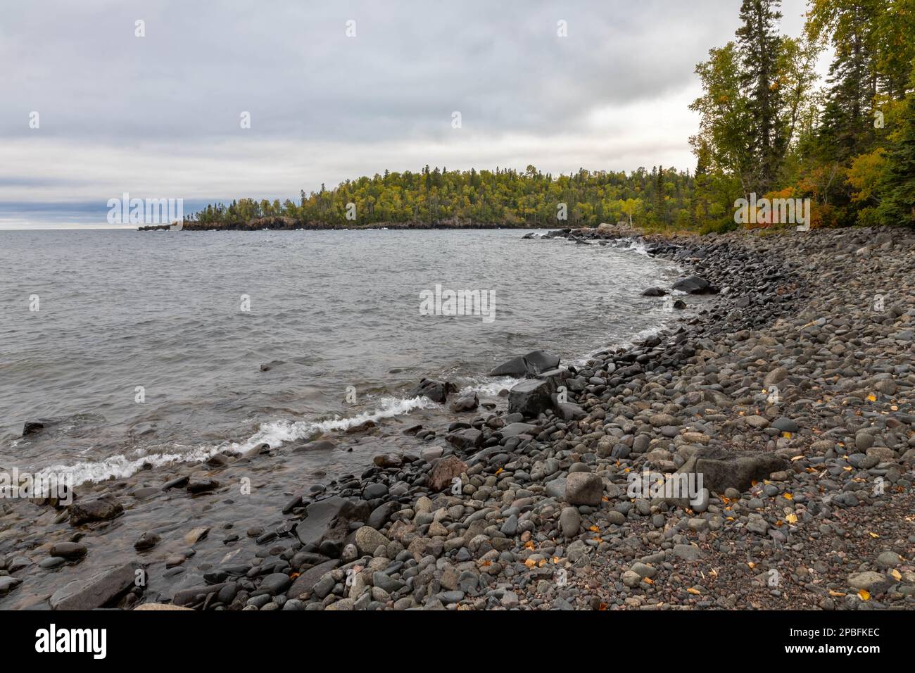 Lake Superior coast at Horseshoe Bay in northern Minnesota as autumn ...