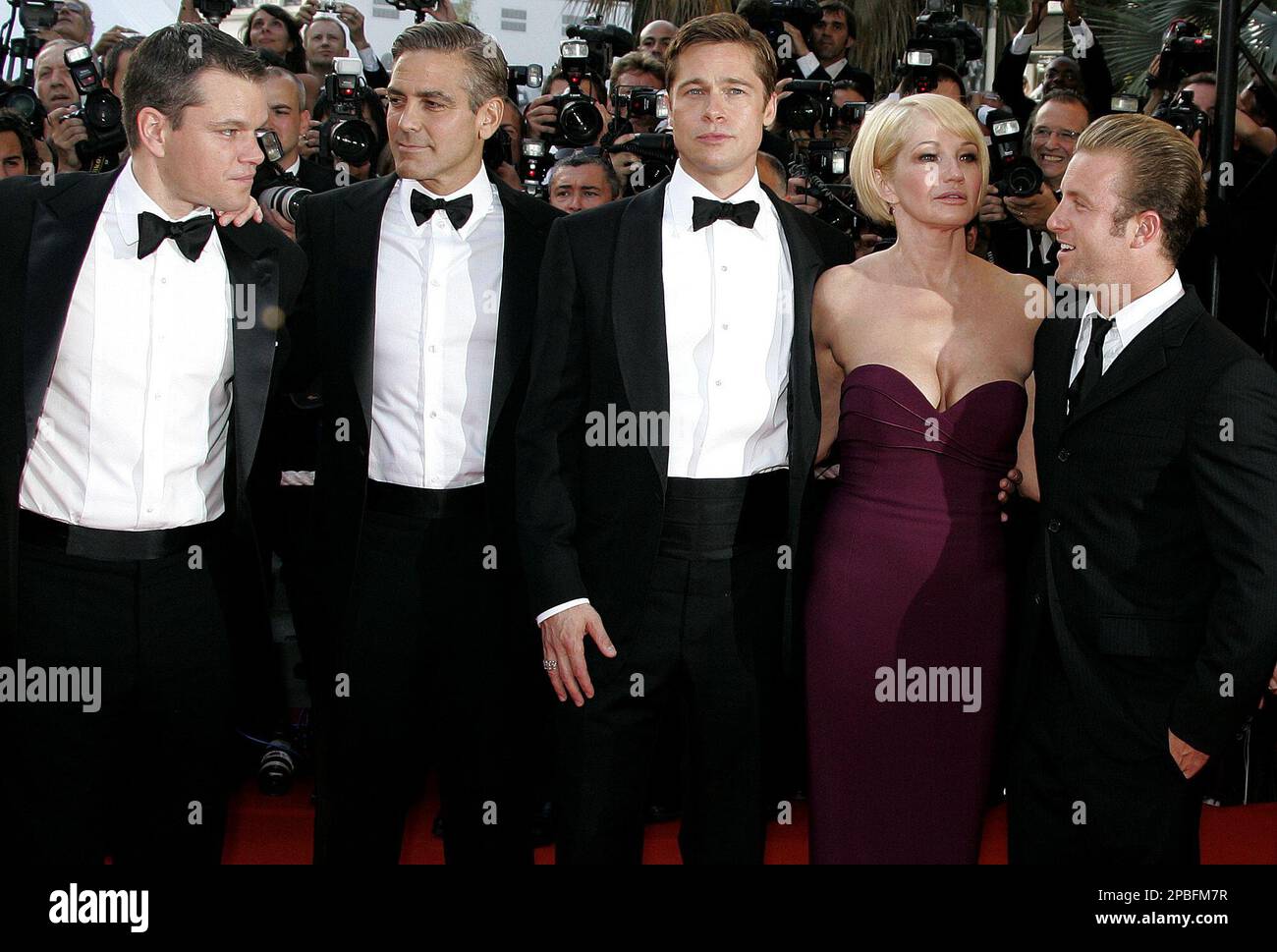From left, American actors Matt Damon, George Clooney, Brad Pitt, Ellen ...