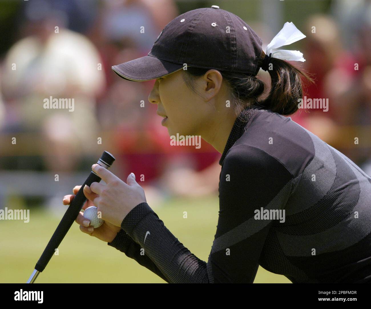 Shi Hyun Ahn, of South Korea, lines up her putt on the seventh green ...