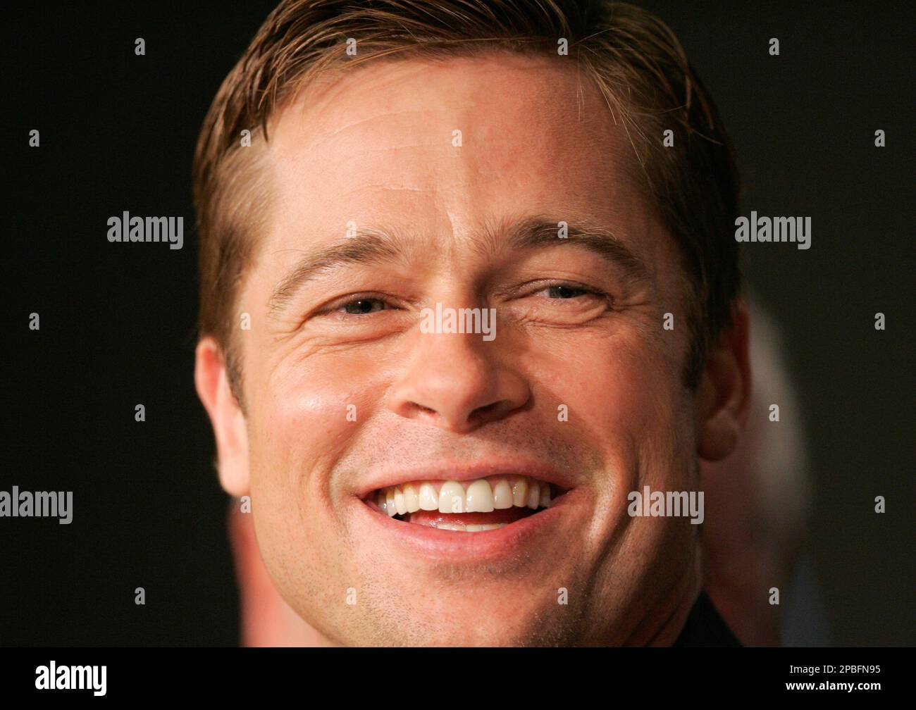 American actor Brad Pitt smiles during a press conference for the film ...