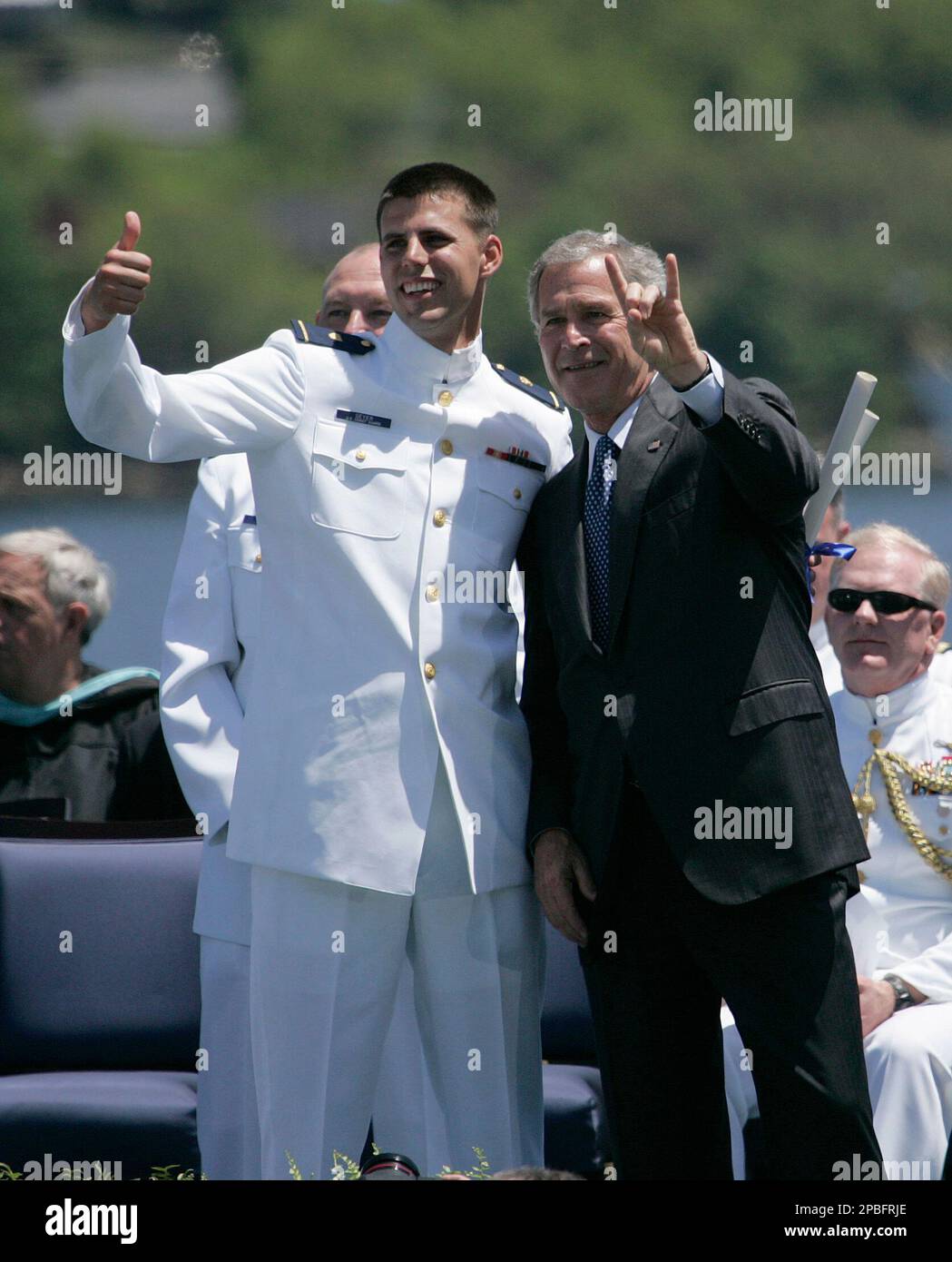 Zachery J. Geyer of Somerset, Texas, gives a thumbs up and President ...
