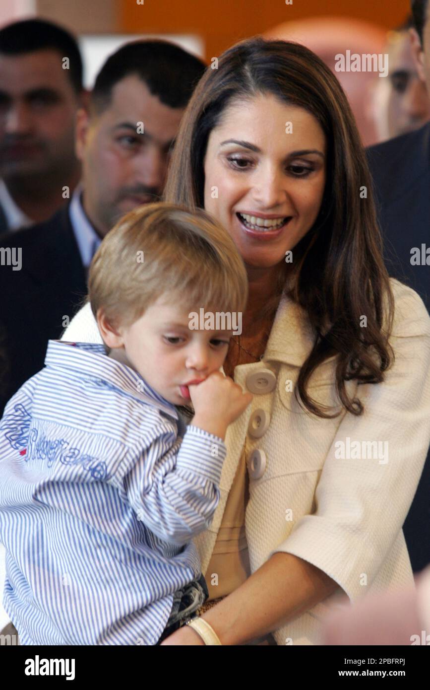 Jordan's Queen Rania and her son Prince Hashem attends the opening of ...
