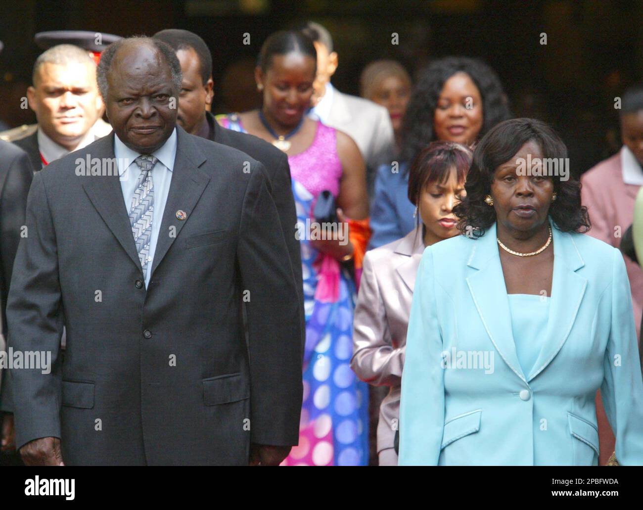 Kenyan President Mwai Kibaki, left, and his wife Lucy Kibaki, right ...
