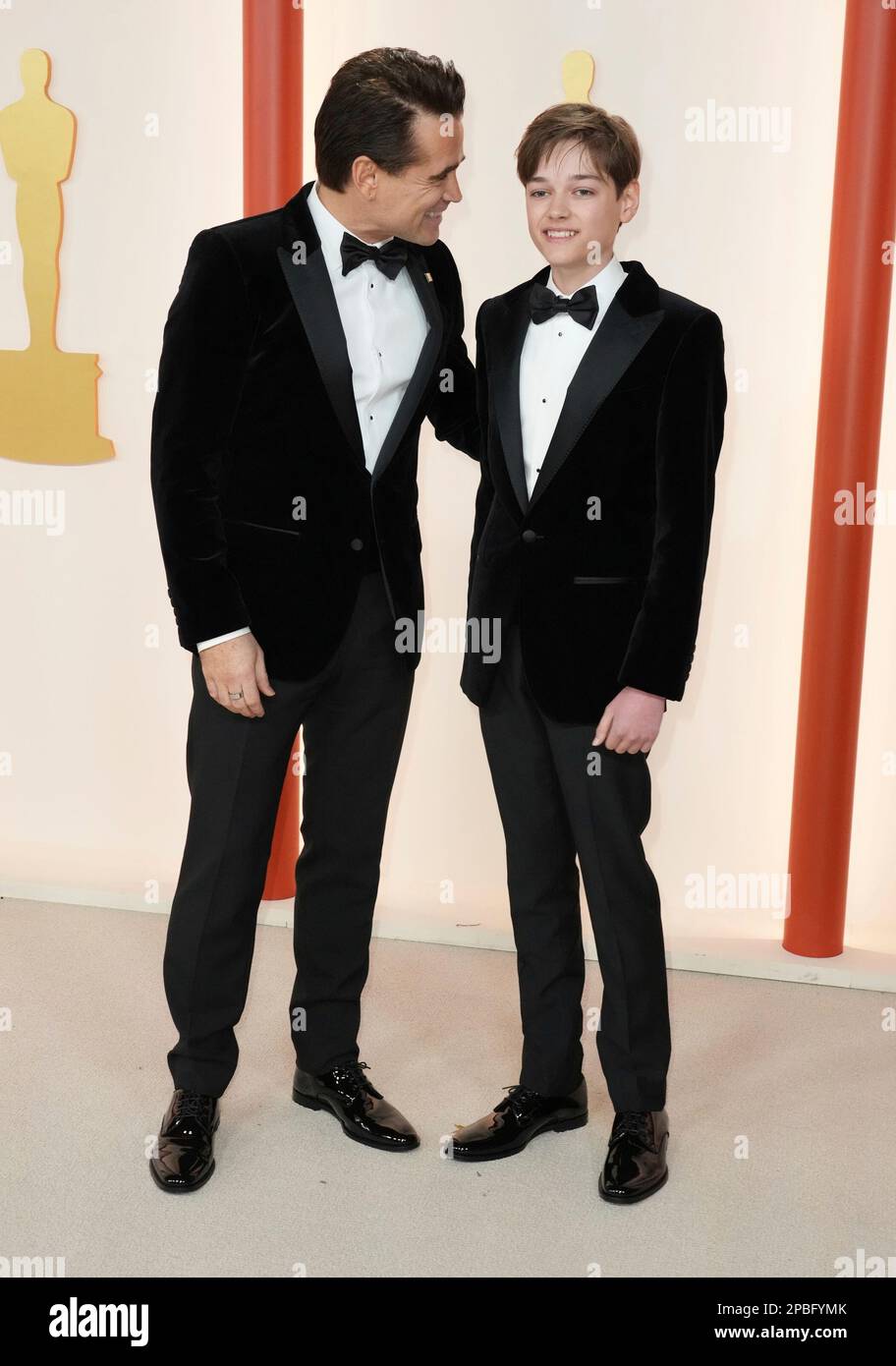 Colin Farrell, left and Henry Tadeusz Farrell arrive at the Oscars on ...