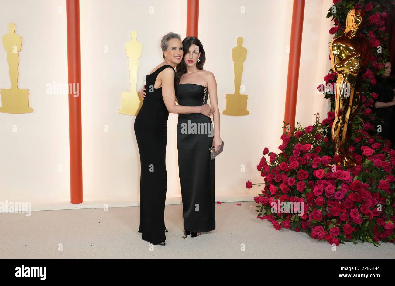 Andie MacDowell, left, and Rainey Qualley arrive at the Oscars on ...