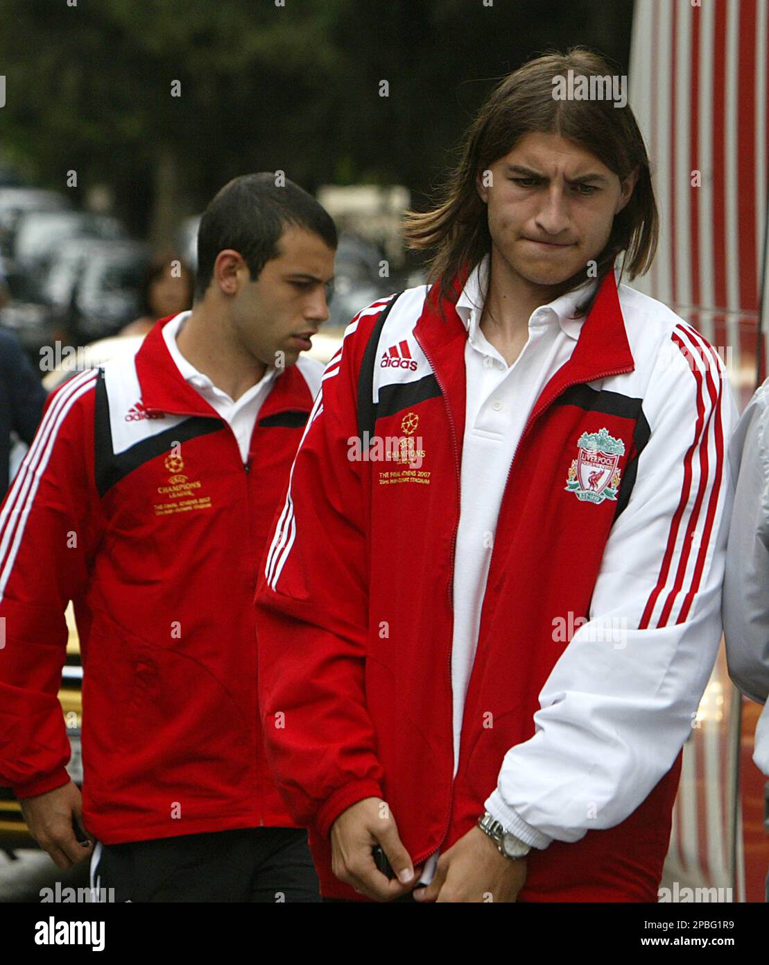 Liverpool's Argentine players Gabriel Paletta, right, and Javier ...