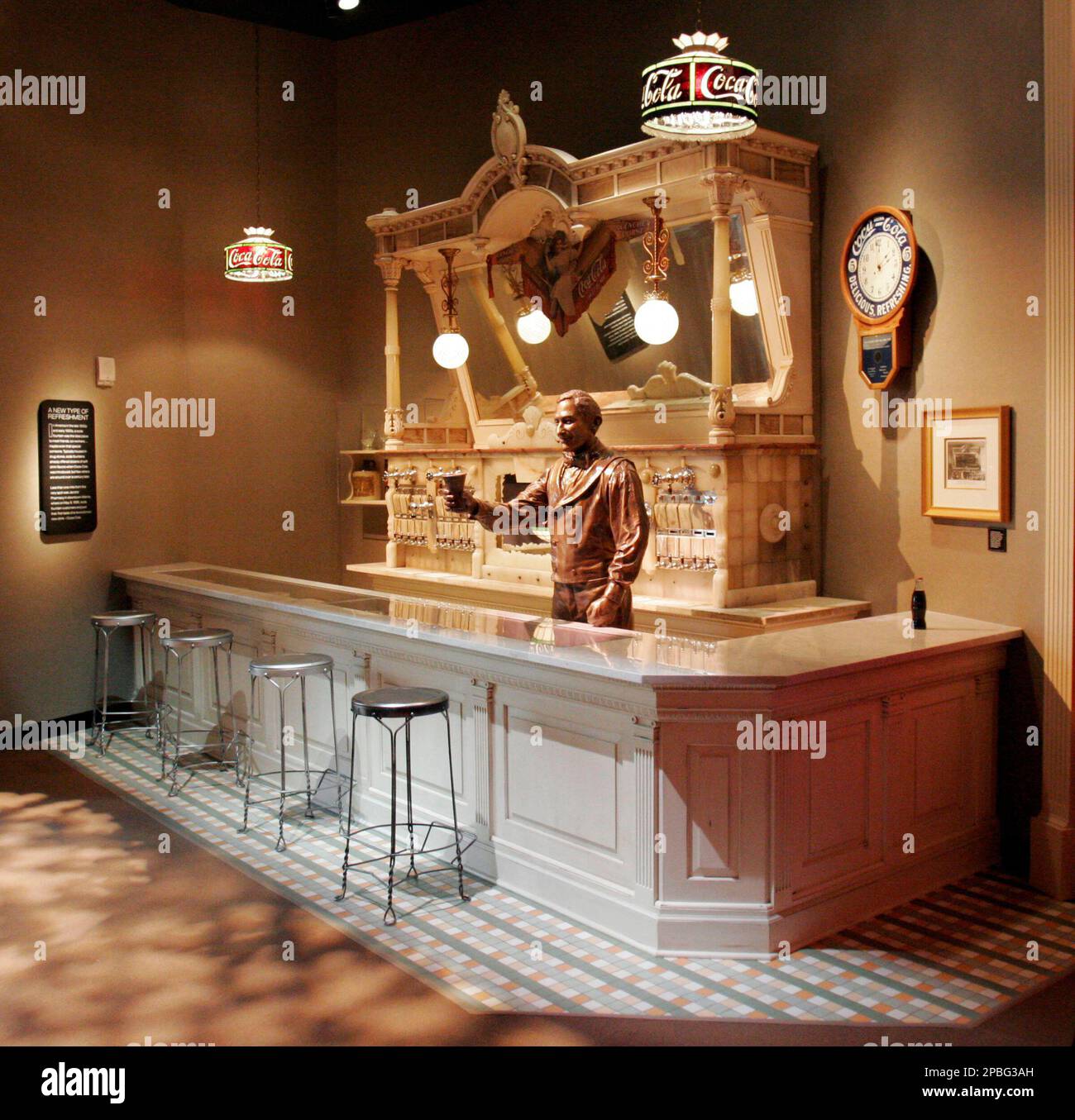 An American soda fountain replica of the late 1800s and early 1900s is ...
