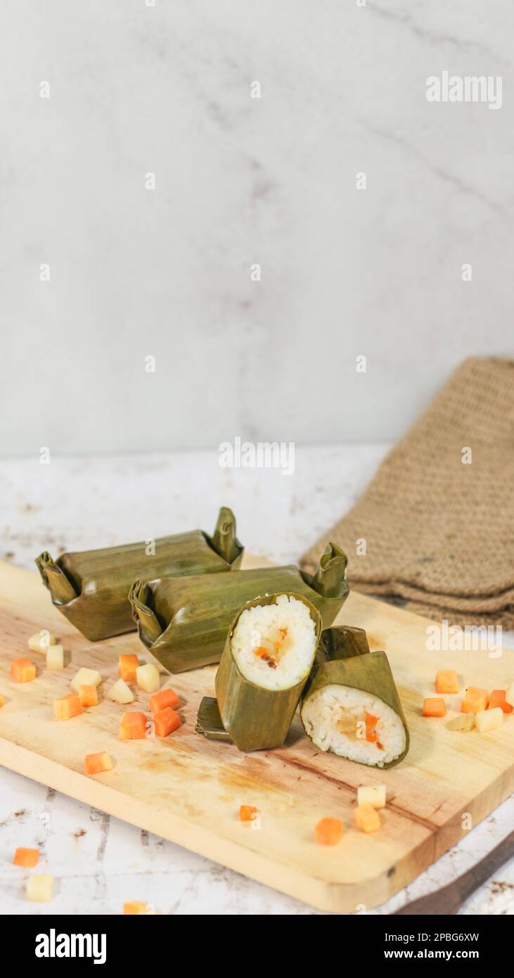 a close up of Lontong. Traditional food from Indonesia originating from ...