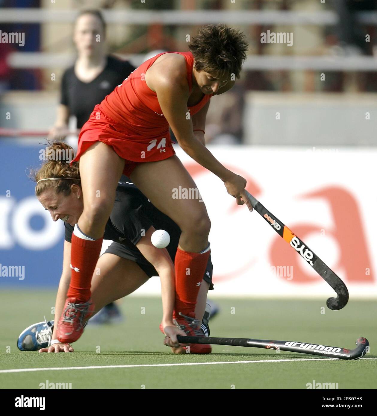 Canada's Chirstine Depape and USA's Dina Rizzo, front, battles for the ...