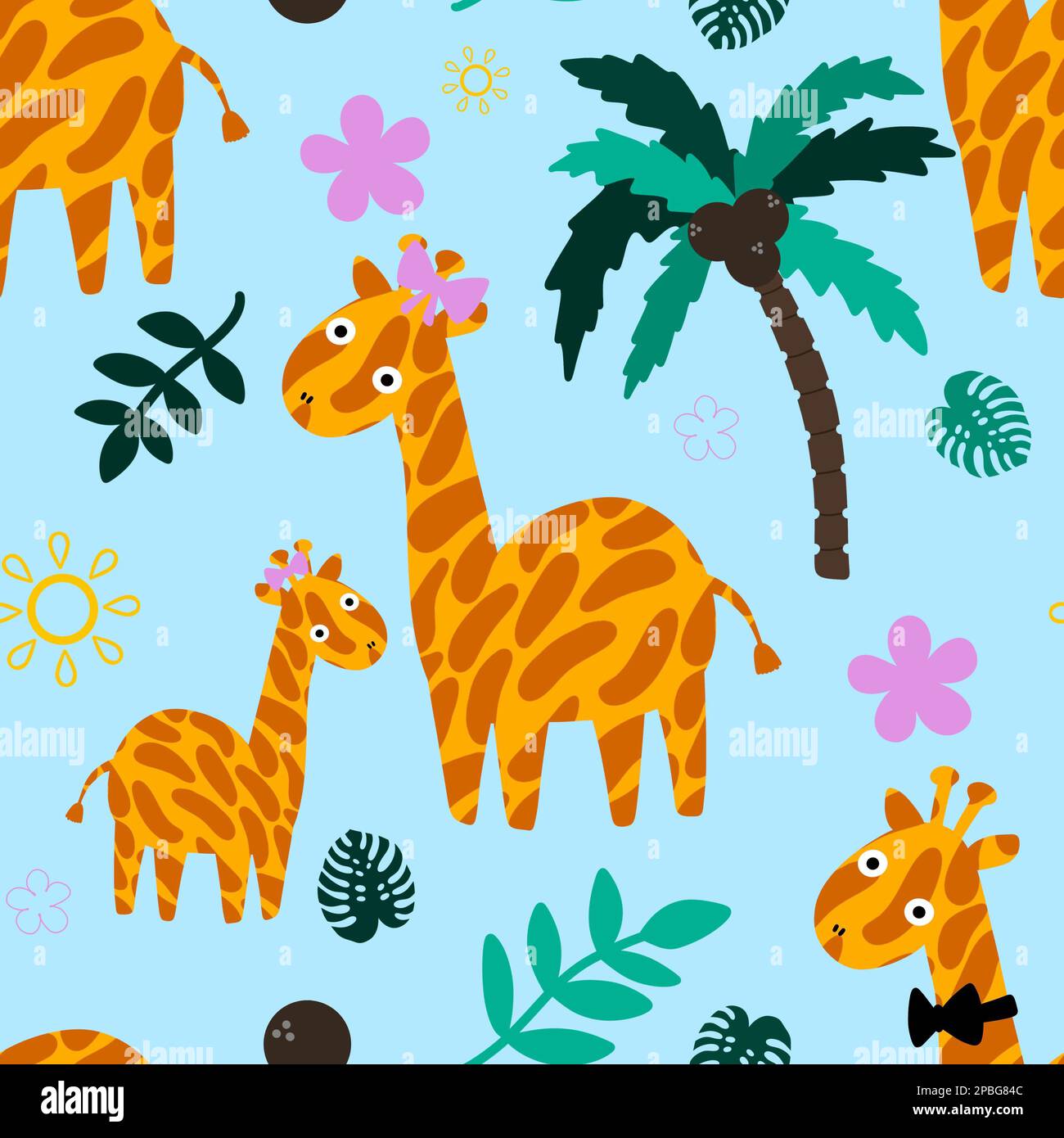 Cartoon summer animals seamless giraffes pattern for wrapping paper and ...
