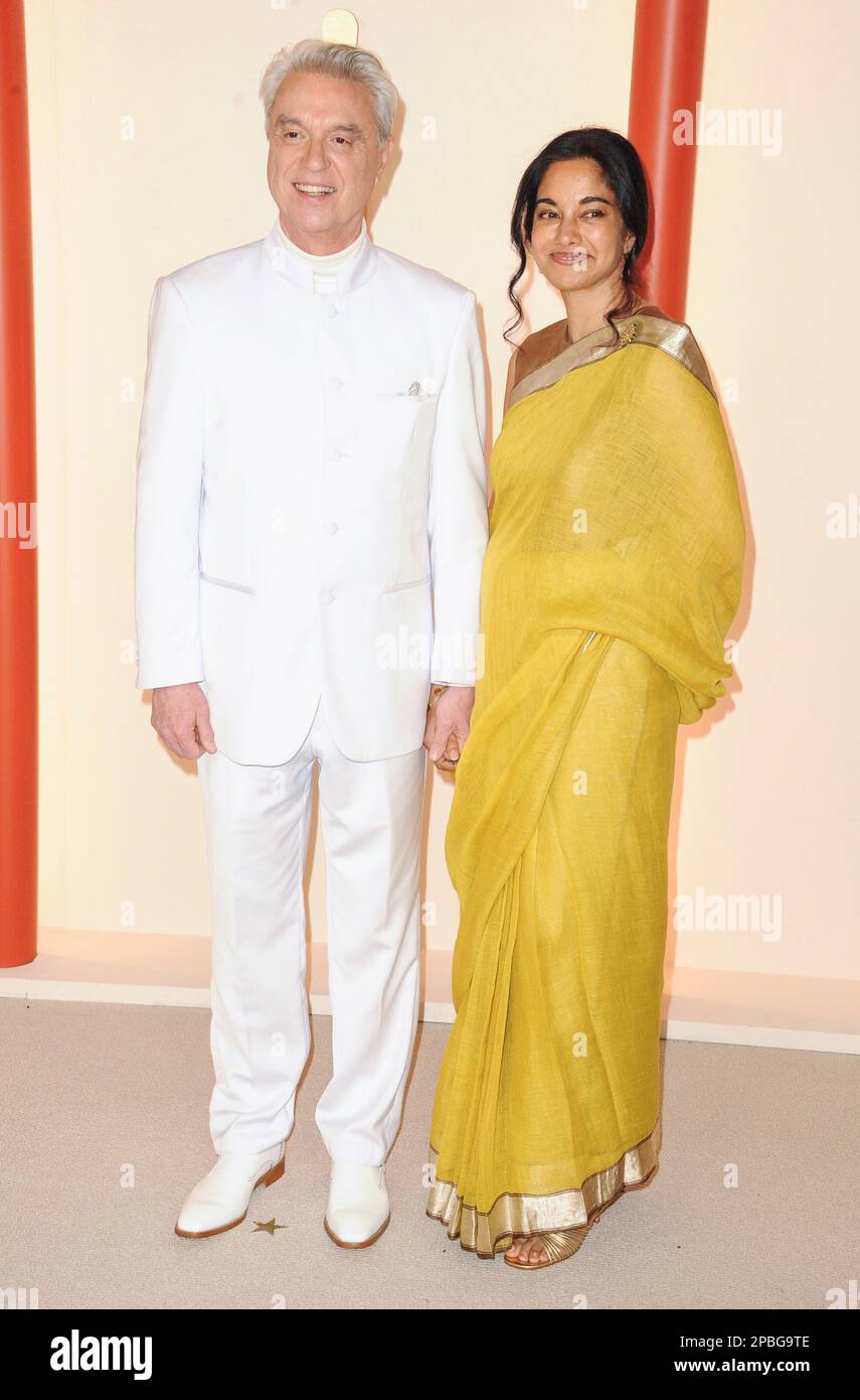 Los Angeles, CA. 12th Mar, 2023. David Byrne, Mala Gaonkar at arrivals ...