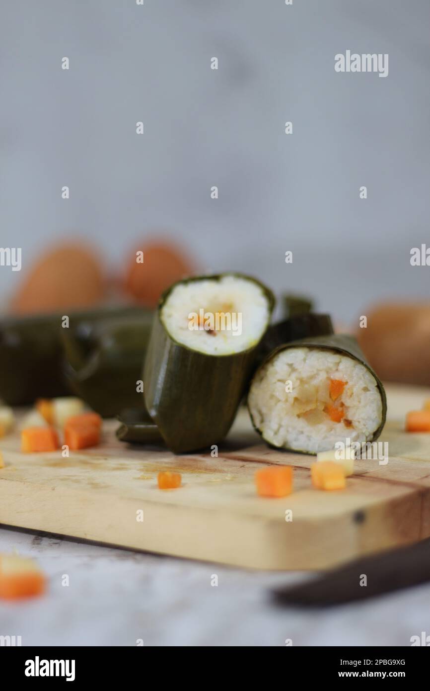 a close up of lontong. Traditional food from Indonesia originating from ...