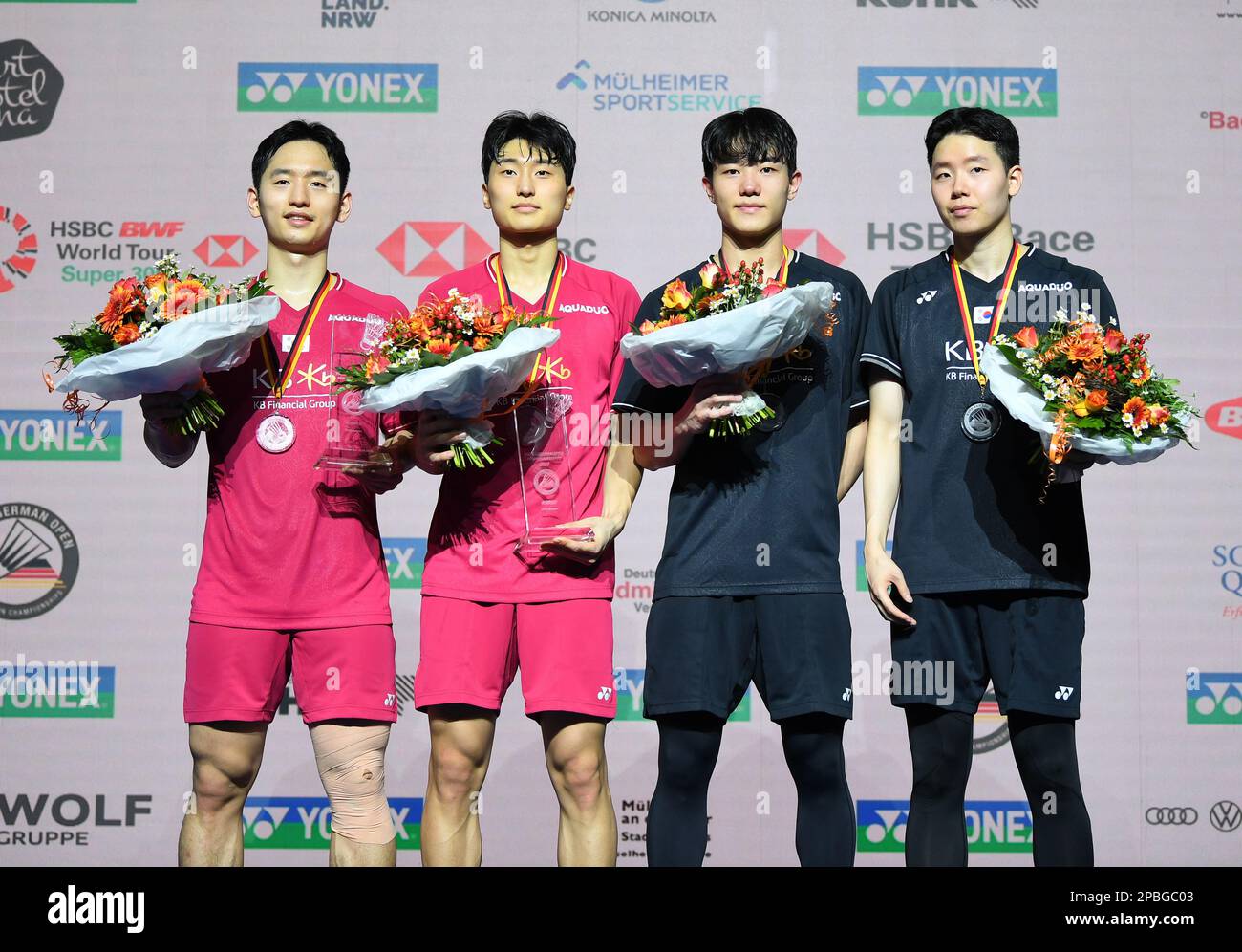 Muelheim, Germany. 12th Mar, 2023. Chio Sol Gyu (1st L)/Kim Won Ho (2nd L) of South Korea and ...