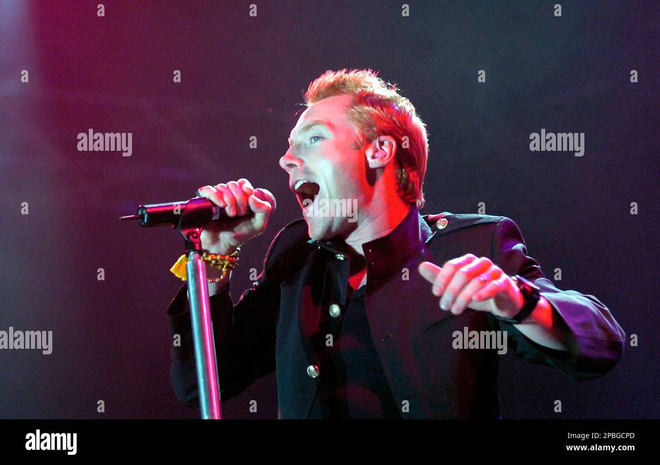 Irish pop singer Ronan Keating performs on stage during a concert of ...