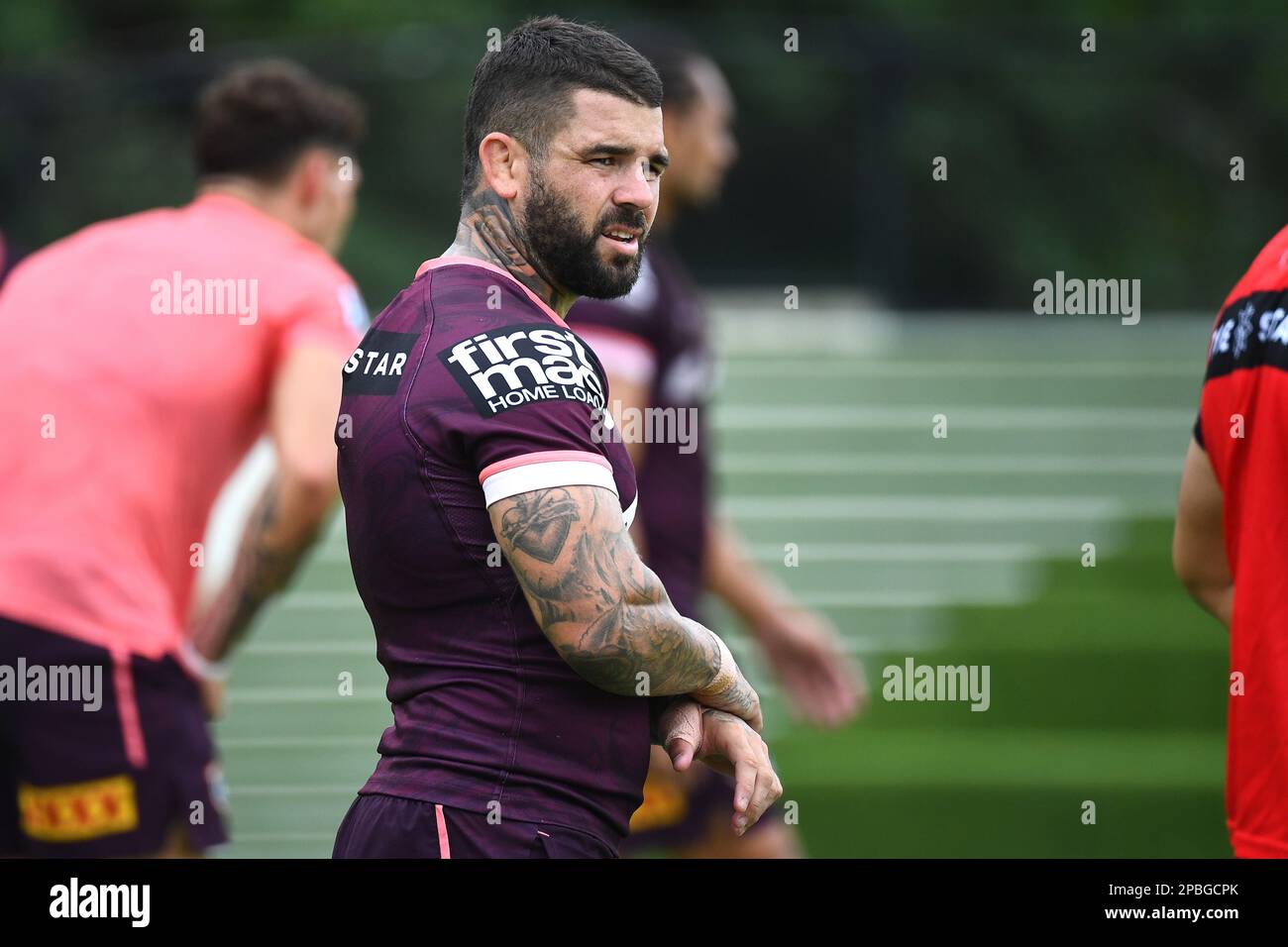 Adam Reynolds of the Brisbane Broncos looks on during a training ...