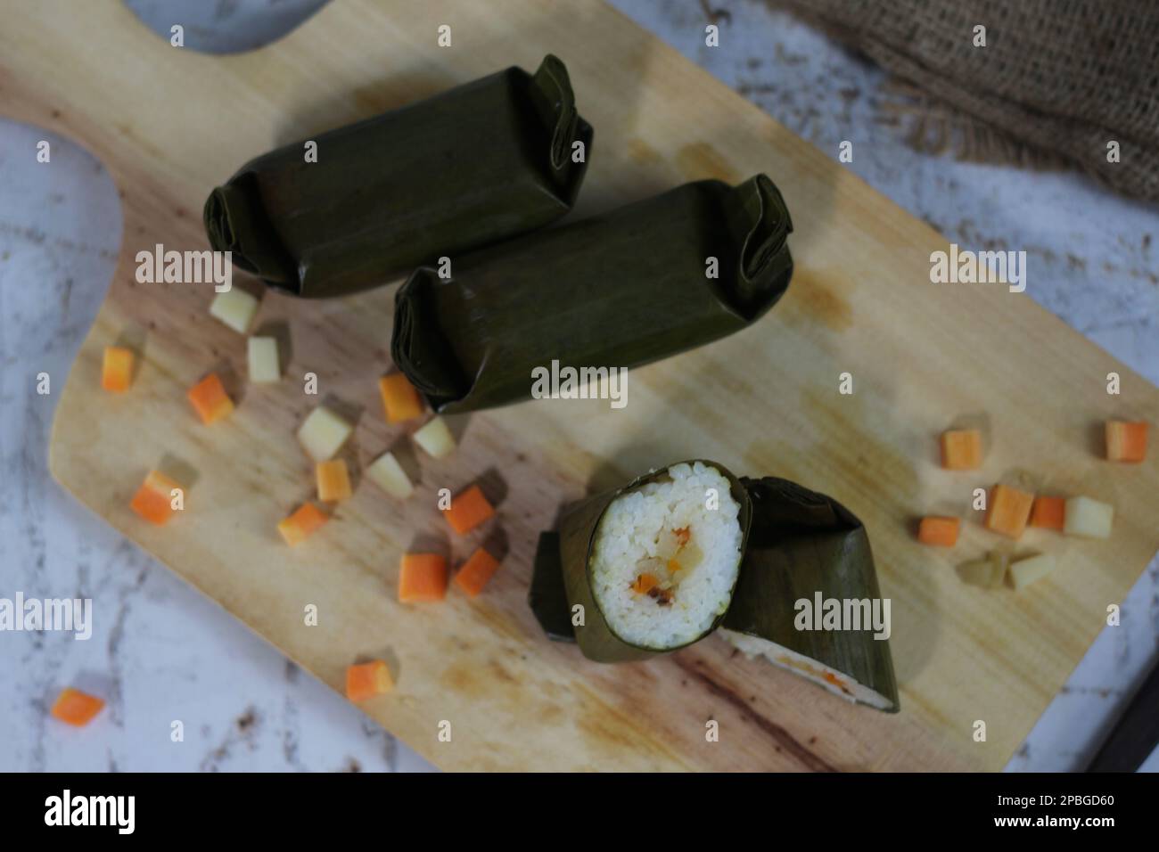 a close up of lontong. Traditional food from Indonesia originating from ...