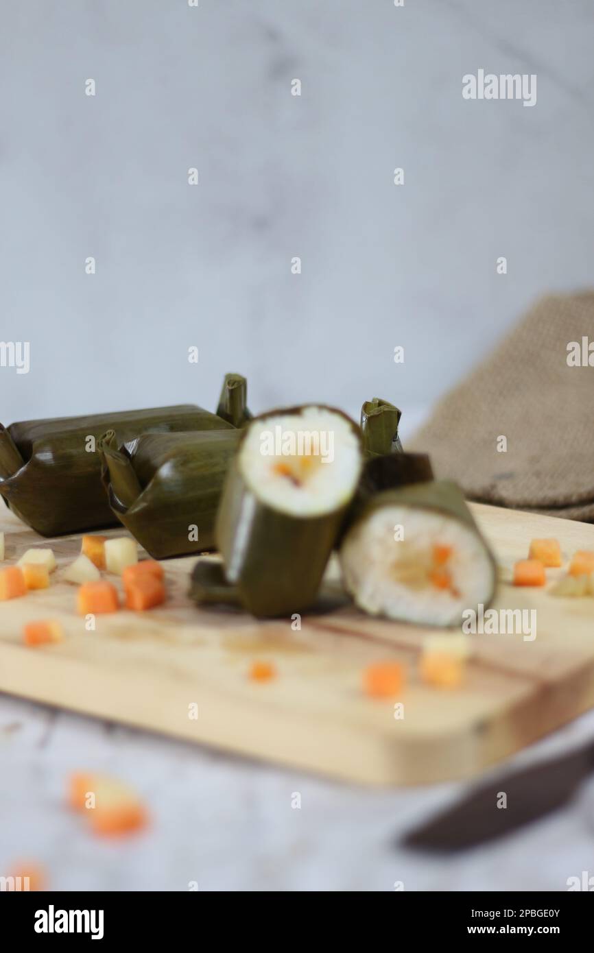 a close up of lontong. Traditional food from Indonesia originating from ...