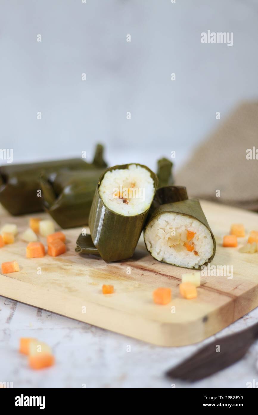 a close up of lontong. Traditional food from Indonesia originating from ...