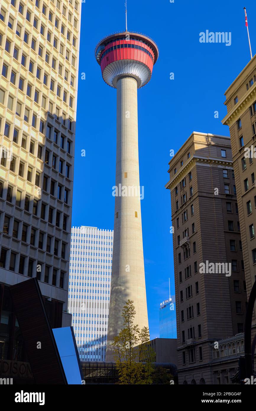Calgary Tower from a low angle and perspective Stock Photo - Alamy
