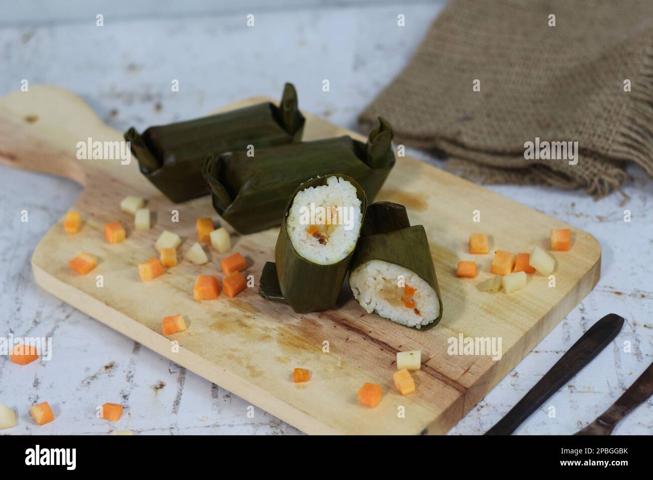 a close up of lontong. Traditional food from Indonesia originating from ...