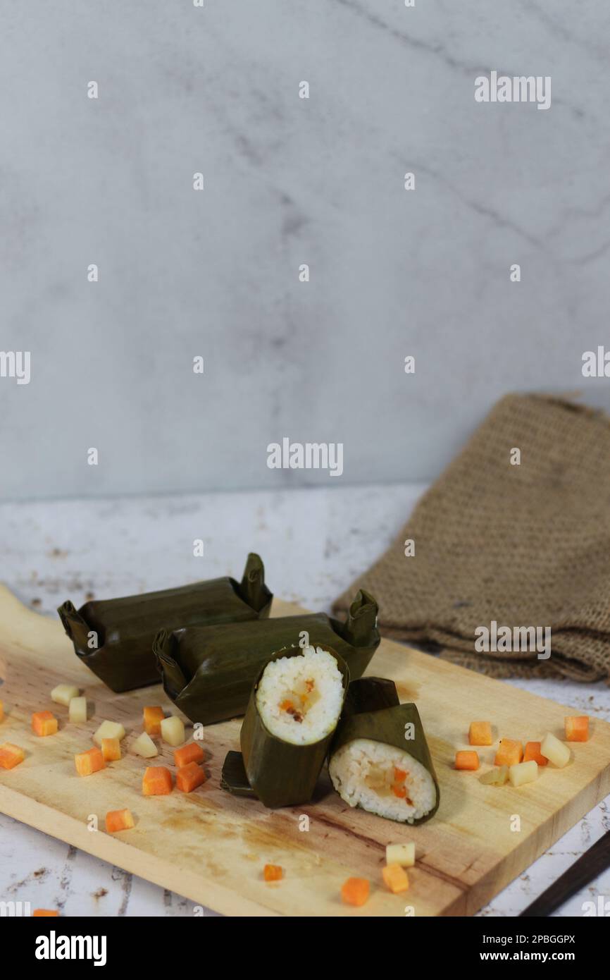 a close up of lontong. Traditional food from Indonesia originating from ...