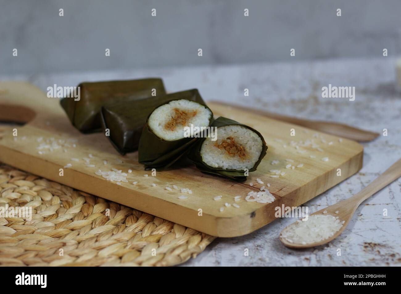 a close up of lontong. Traditional food from Indonesia originating from ...