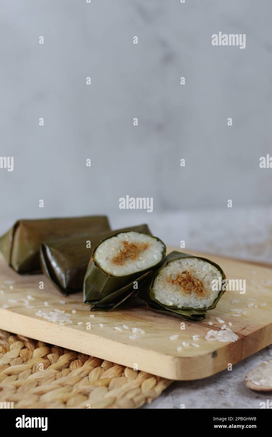 a close up of lontong. Traditional food from Indonesia originating from ...