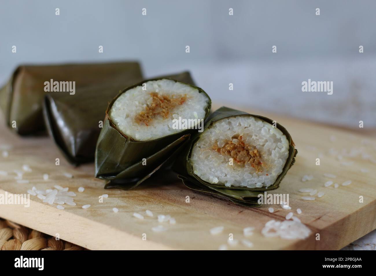 a close up of lontong. Traditional food from Indonesia originating from ...