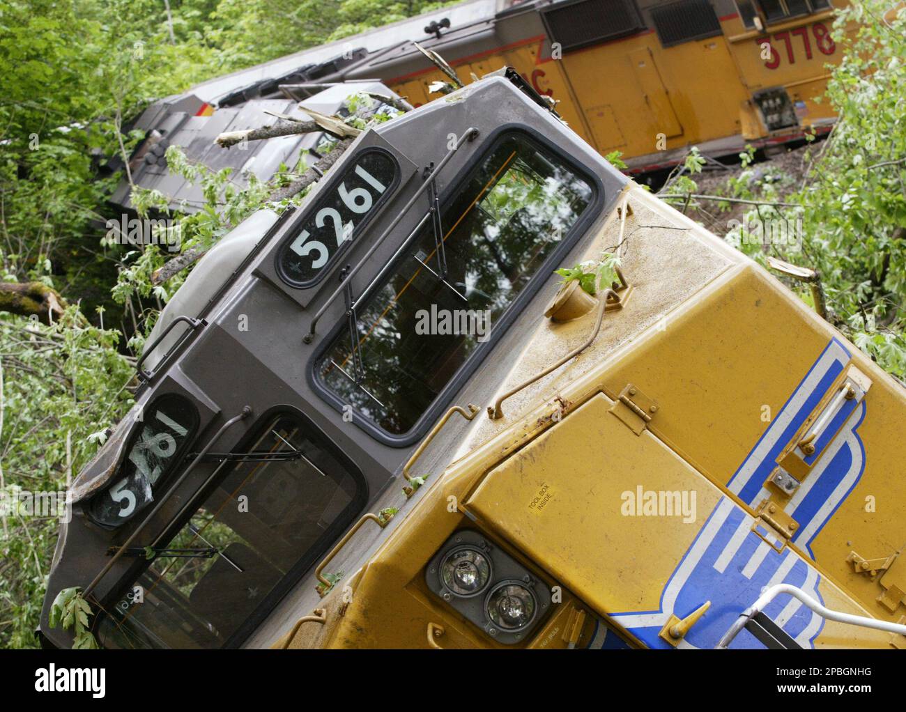 Two Union Pacific locomotives that were involved in a pre-dawn ...